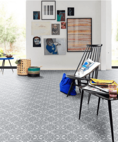 Cuenca Blue Sheet Vinyl Flooring - Cushioned for a softer feel underfoot.