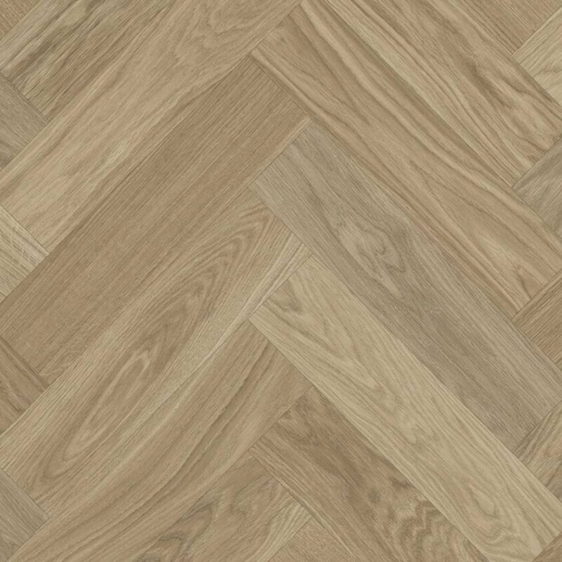 Herringbone Parquet Oak Sheet Vinyl Flooring - Cushioned for a softer feel